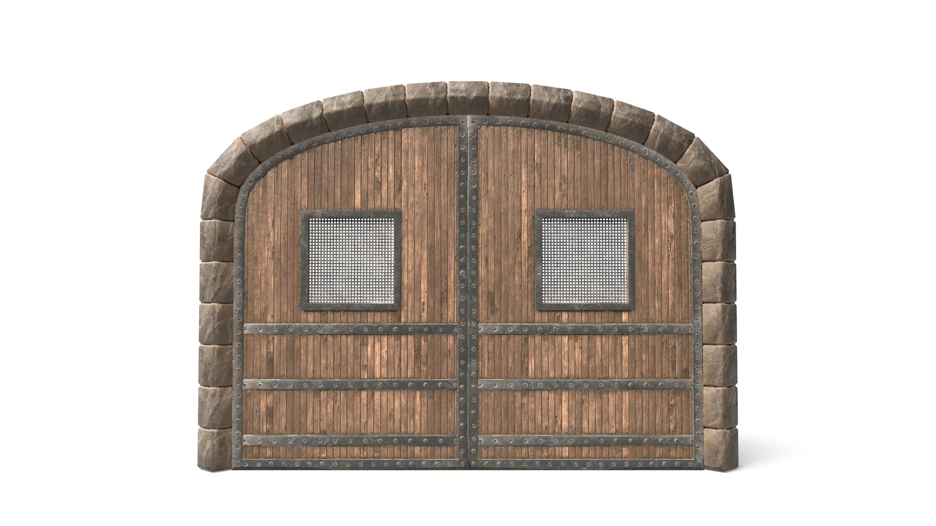 Large Castle Double Door With Square Windows 3D Model - TurboSquid 2279249
