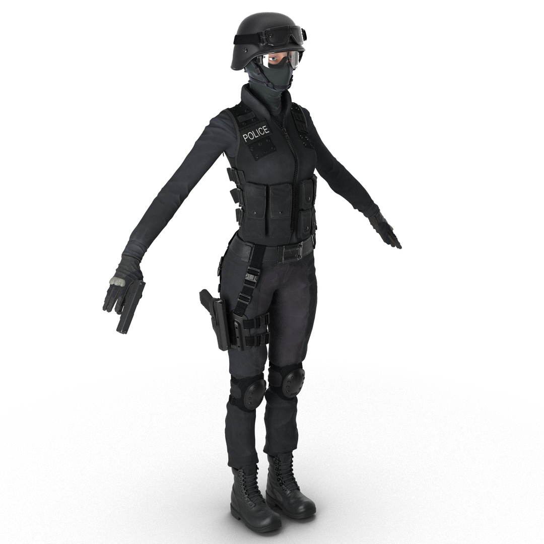 swat police officer woman 3d model