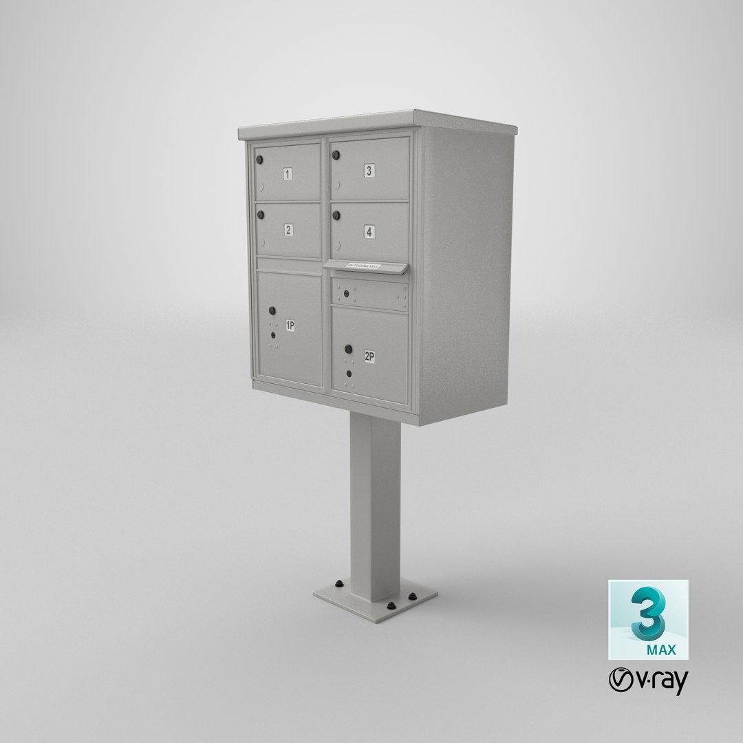 3D Grey Four Door Two Parcel Cluster Mailbox - TurboSquid 2022378