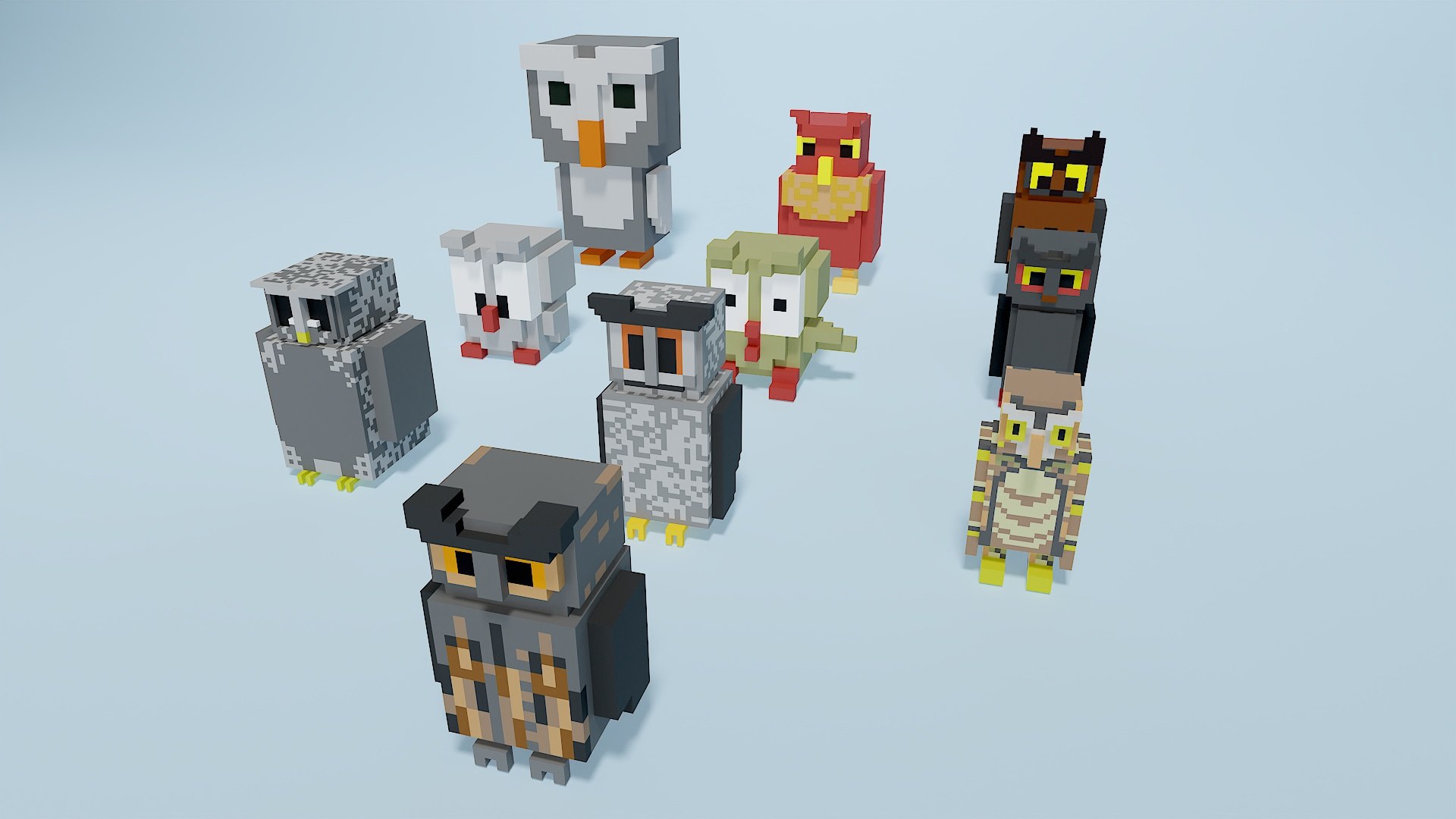 Owl voxel art pack 3d model 3D model - TurboSquid 2182435