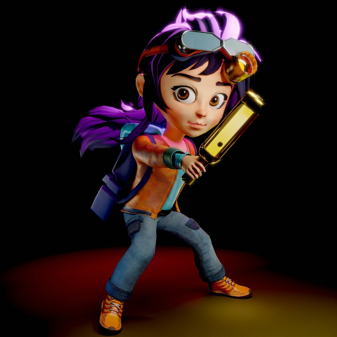 3D Stylized Female Character With Goggles - Game Ready Model Low-poly ...