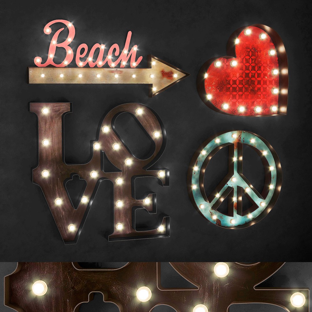 3D Lighted Metal Sign Set - TurboSquid 1646148
