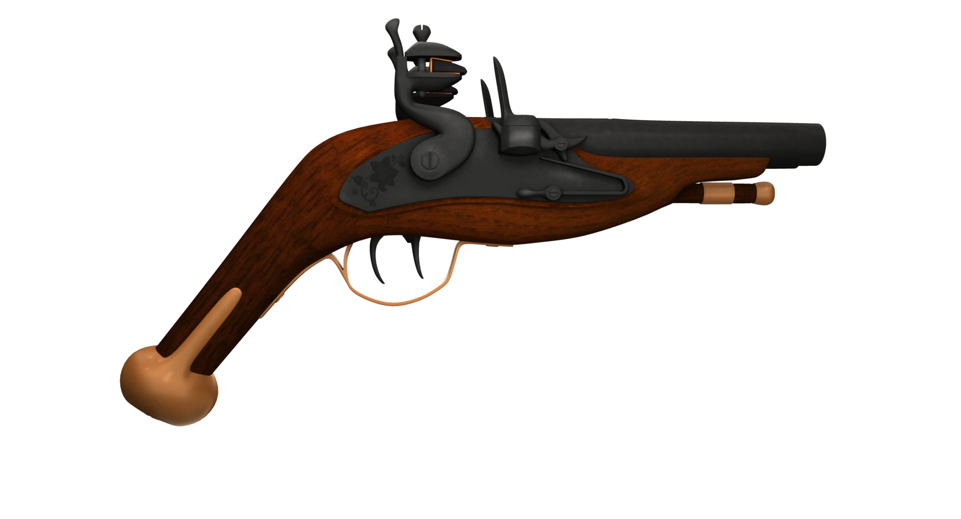 3d double barrel flintlock pistol model