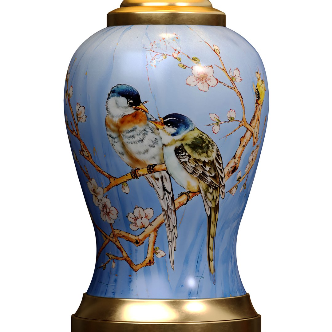 ZEDARO Sakura And Birds Blue Ginger Jar Ceramic Table Lamp 3D Model 3D ...