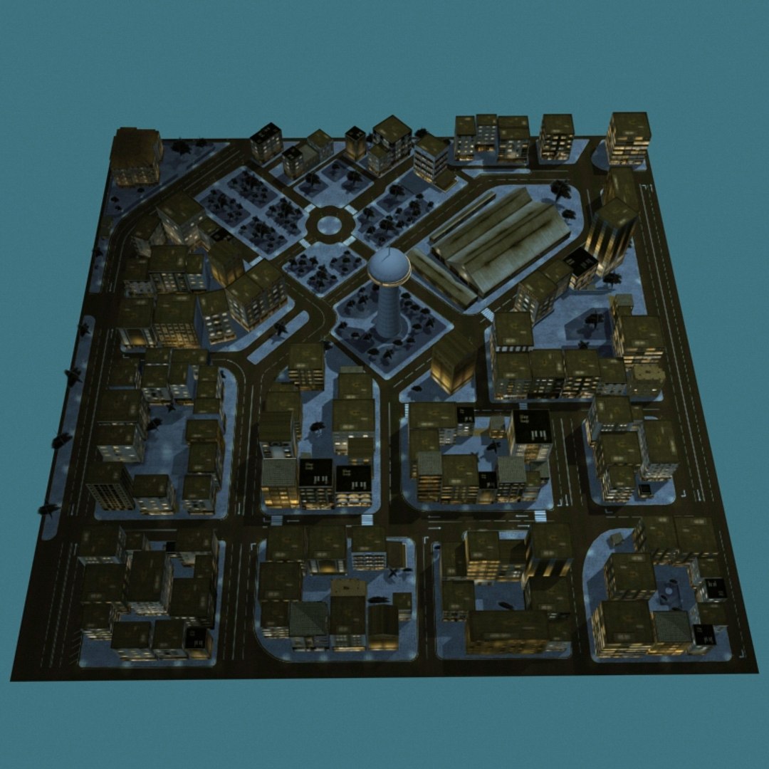 3d model urban city night