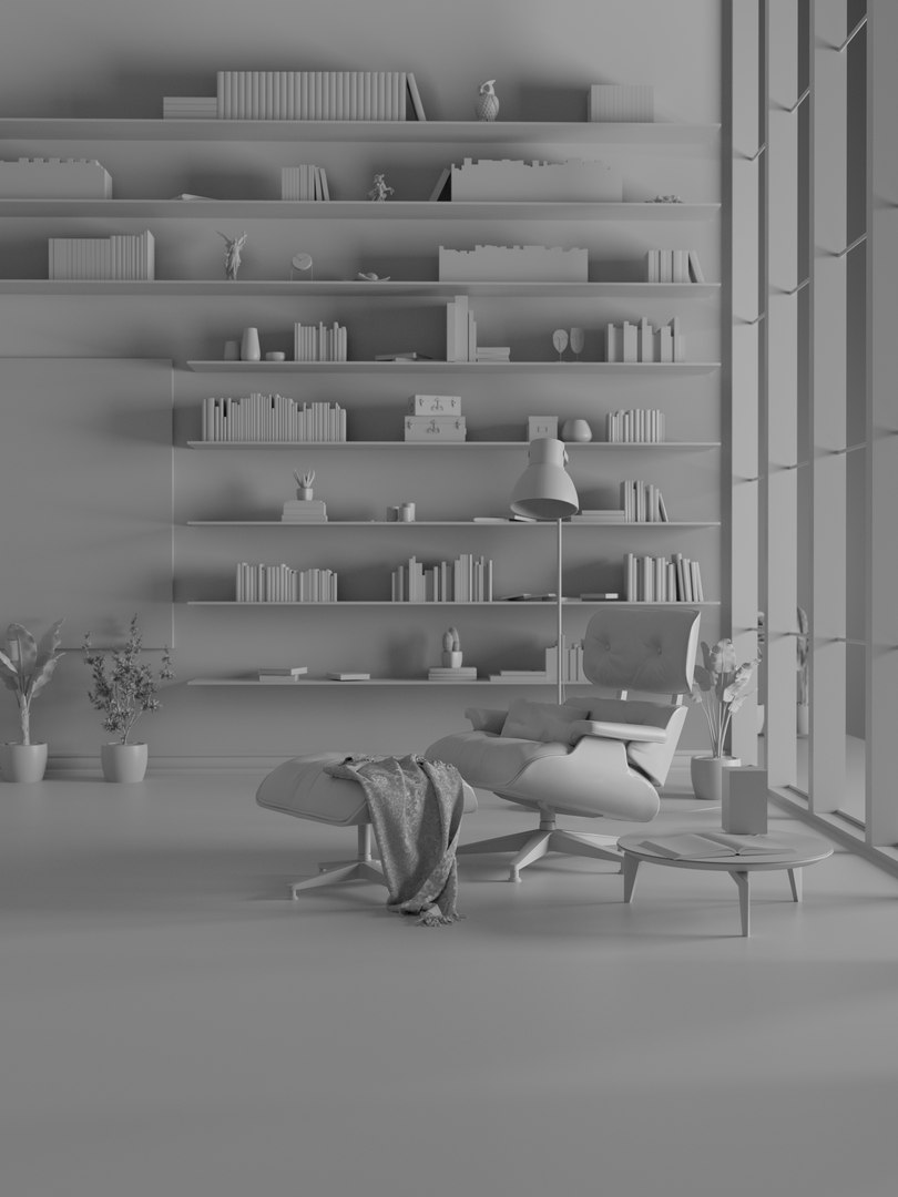 Eames Chair Library Scene 3D Model - TurboSquid 2039918
