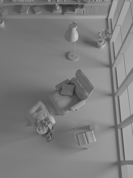 modelo 3d Eames Chair Library Scene - TurboSquid 2039918