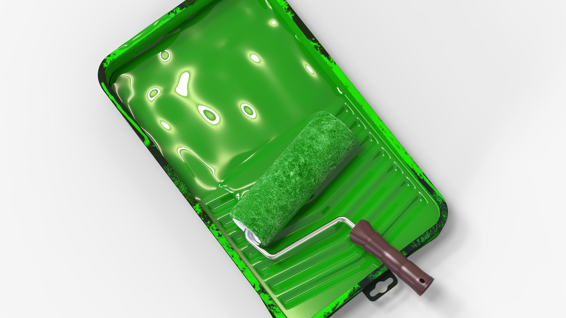 Roller Paint Brush With Tray 3D model - TurboSquid 2058715