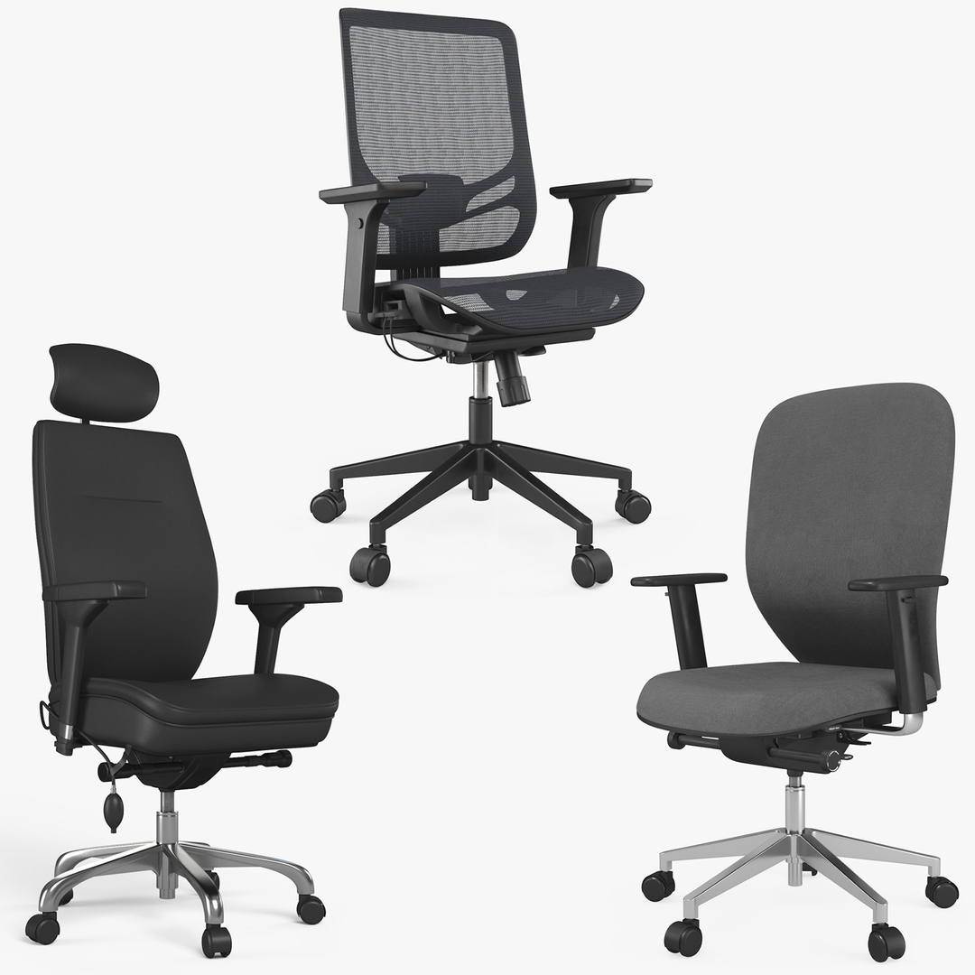 3D model Three Office Chairs - 8K PBR Textures - TurboSquid 1812587