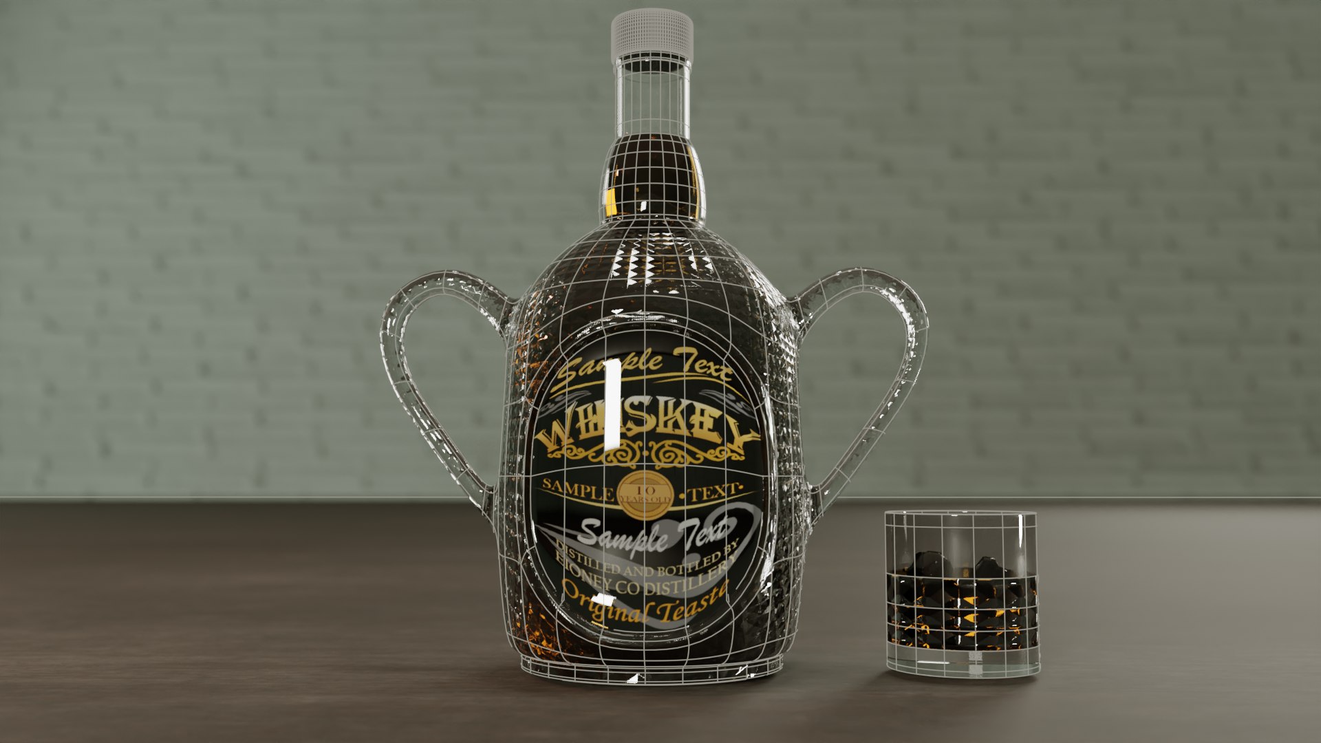 3D Model A BEAUTIFUL WHISKEY BOTTLE WITH WHISKEY GLASS - TurboSquid 1758172