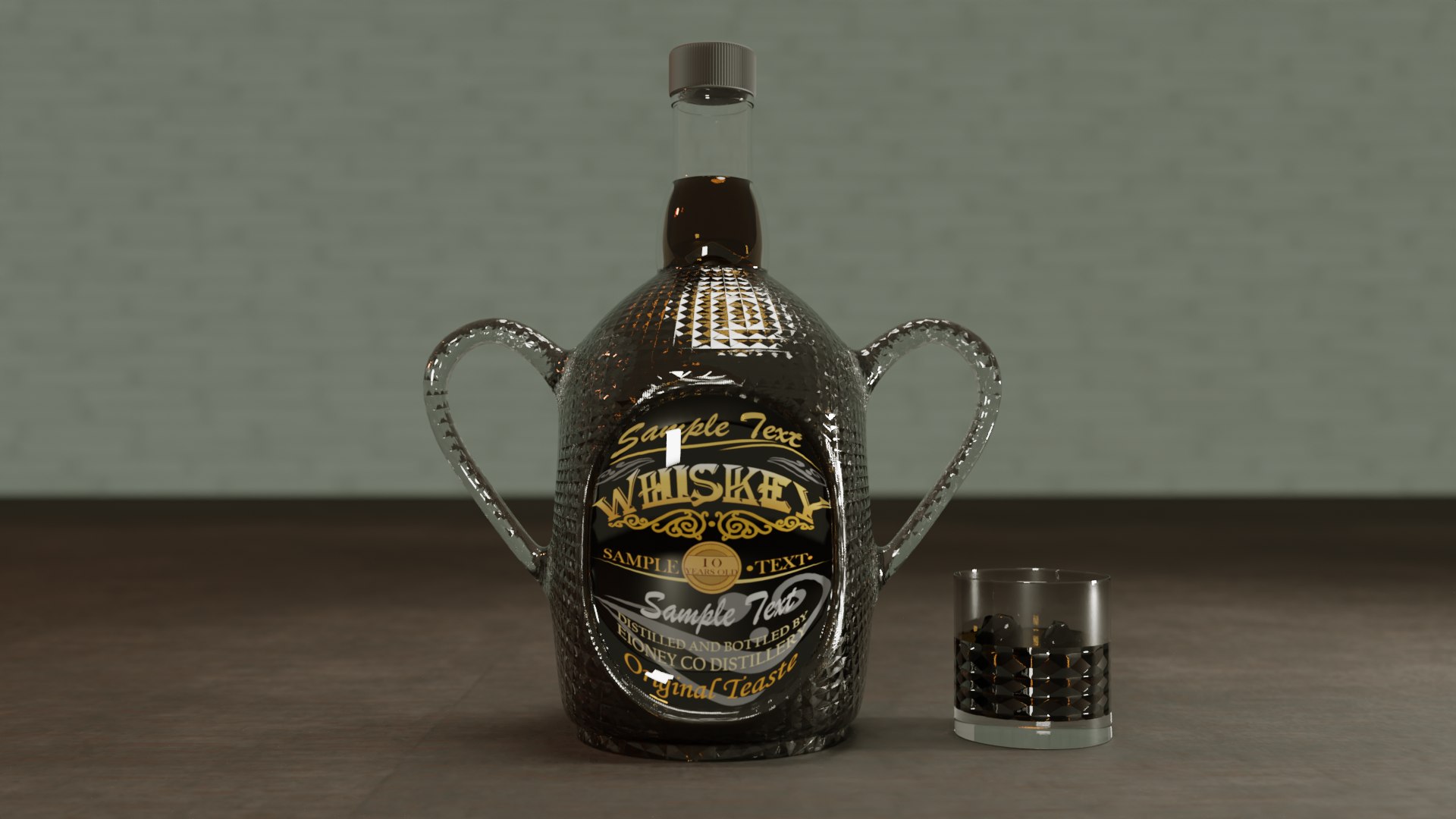 3D Model A BEAUTIFUL WHISKEY BOTTLE WITH WHISKEY GLASS - TurboSquid 1758172