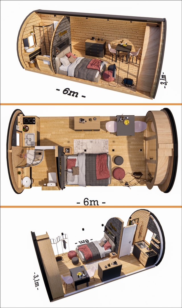 Barrel Glamping Pod Basic Plan Blue Print DIY 3D Model - TurboSquid 2006063
