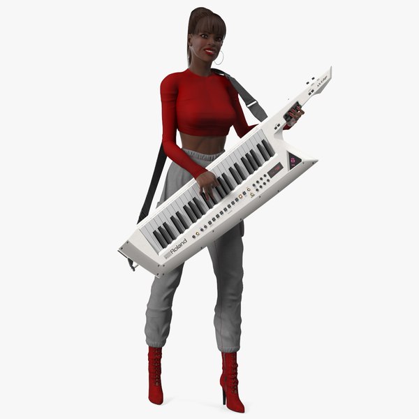 modelo 3d Mujer de piel oscura con Roland AX Edge Keytar Rigged ...