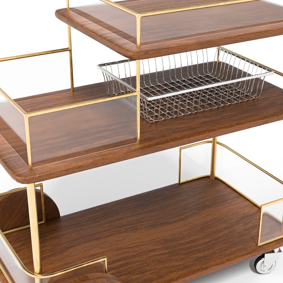 Modern Luxe Bar Cart With Gold Frame And Wooden Shelves 3D - TurboSquid ...