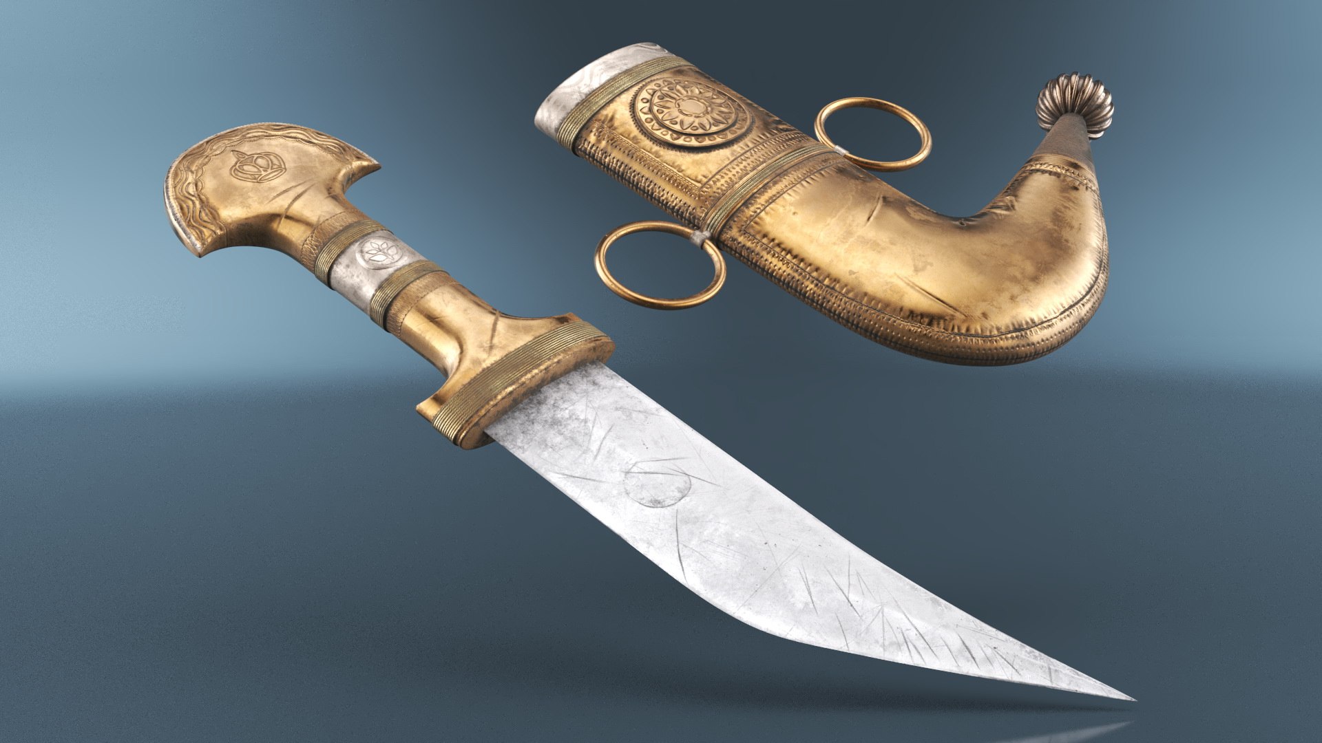 3D Model Antique Shibriya Dagger With Ornate Sheath - TurboSquid 2424564