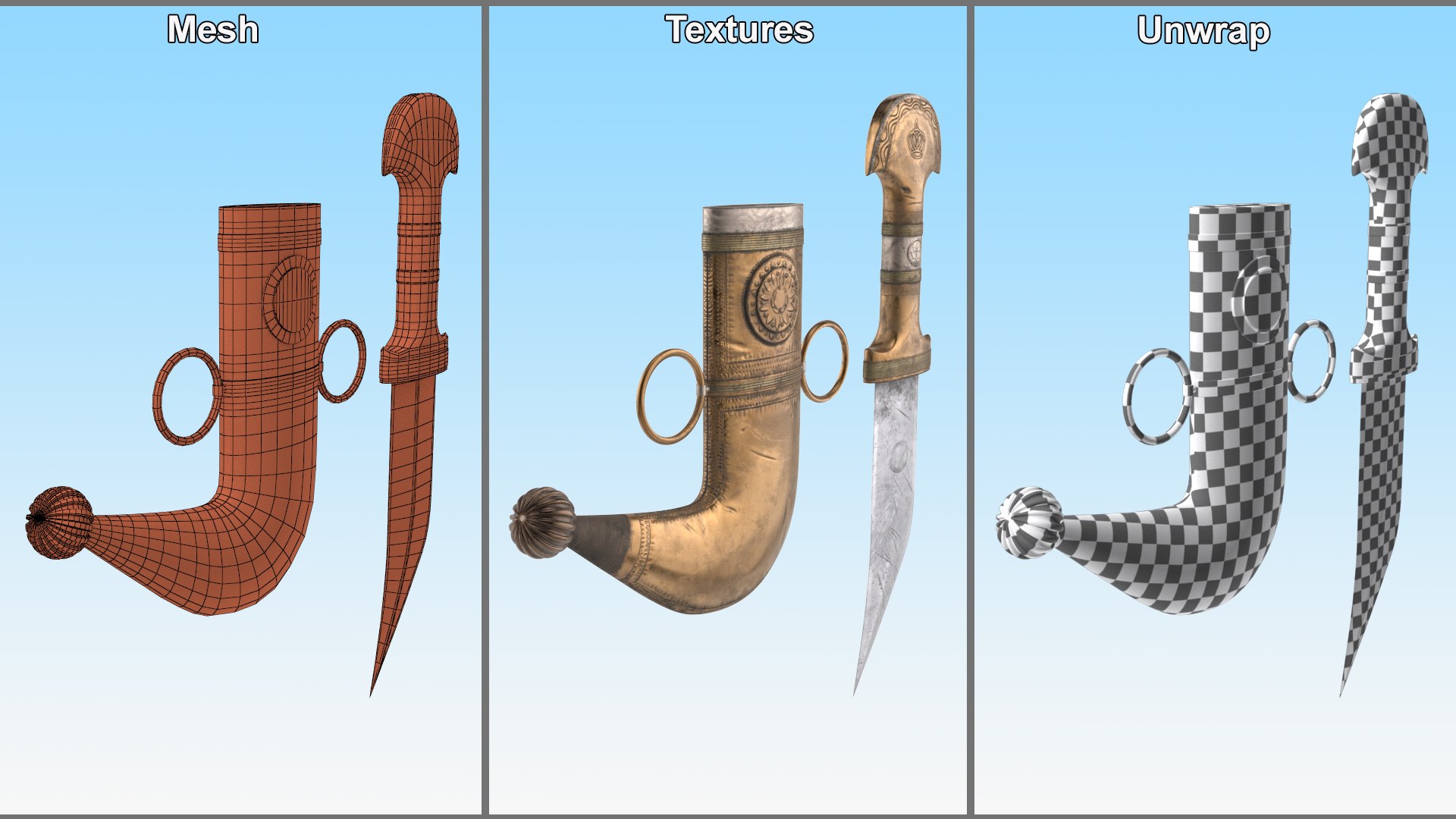 3D Model Antique Shibriya Dagger With Ornate Sheath - TurboSquid 2424564