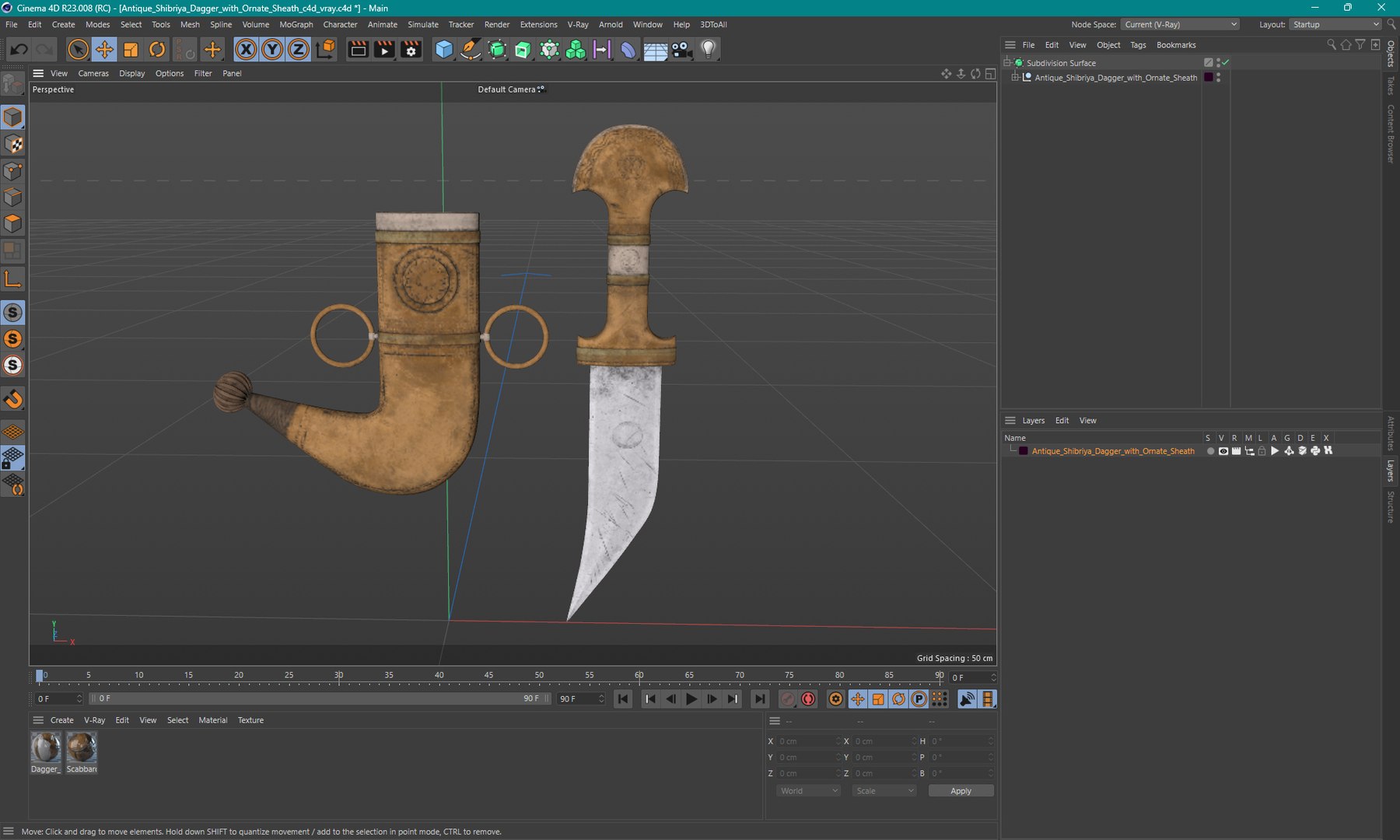 3D Model Antique Shibriya Dagger With Ornate Sheath - TurboSquid 2424564