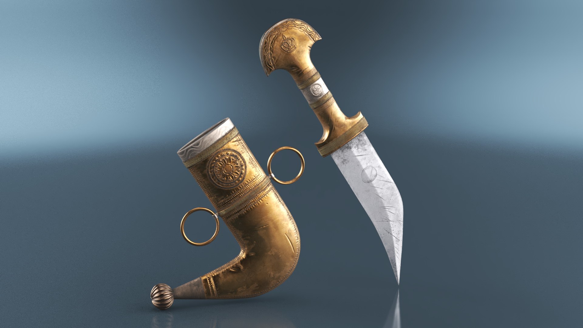 3D Model Antique Shibriya Dagger With Ornate Sheath - TurboSquid 2424564