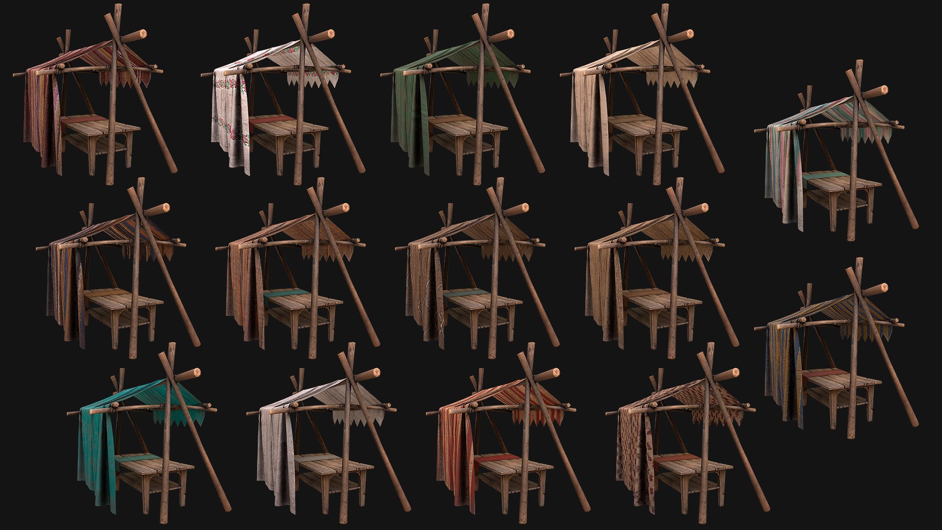 Market Stalls Tent Pack model - TurboSquid 1901592