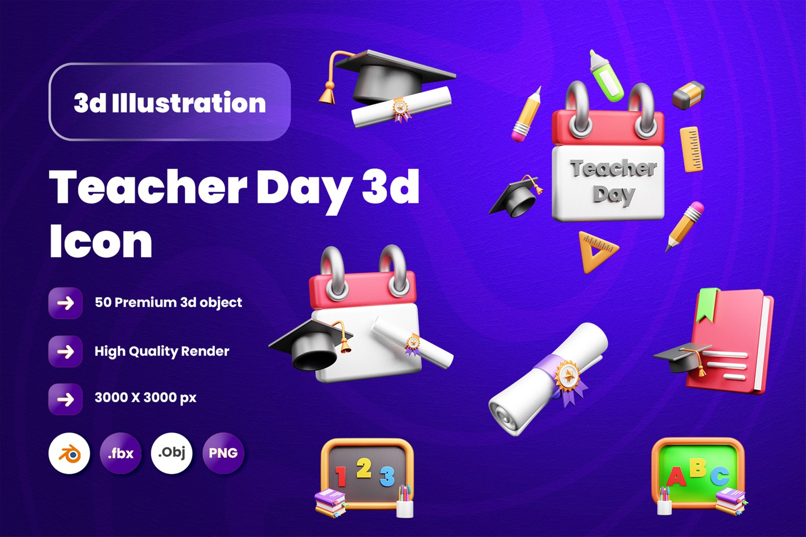 3D Model Teacher Day 3d Illustration Icon Pack - TurboSquid 2275395