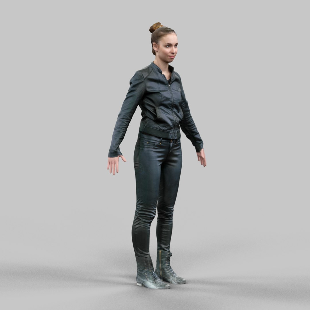 3d Model Girl Black Shiny Outfit