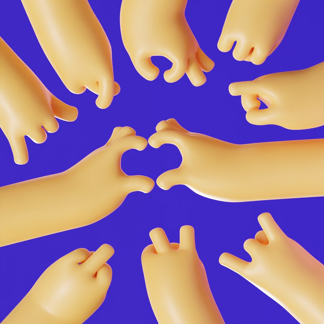 3D Cartoon Hands Rigged 9 Poses Illustration Low-poly 3D Model ...
