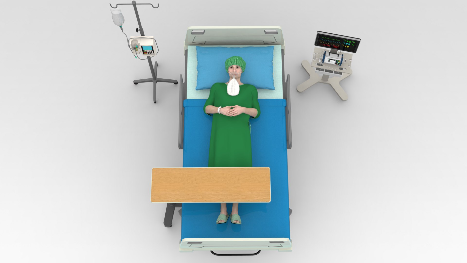 3D Patient In Bed - Green Gown Model - TurboSquid 1812643