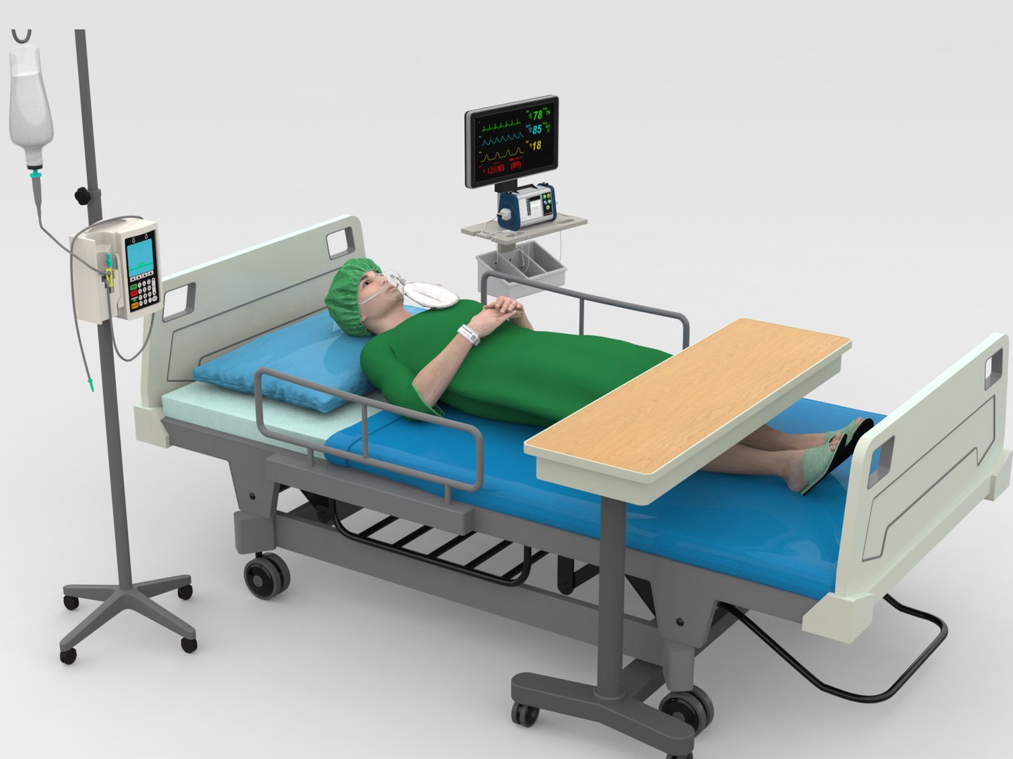 3D Patient In Bed - Green Gown Model - TurboSquid 1812643