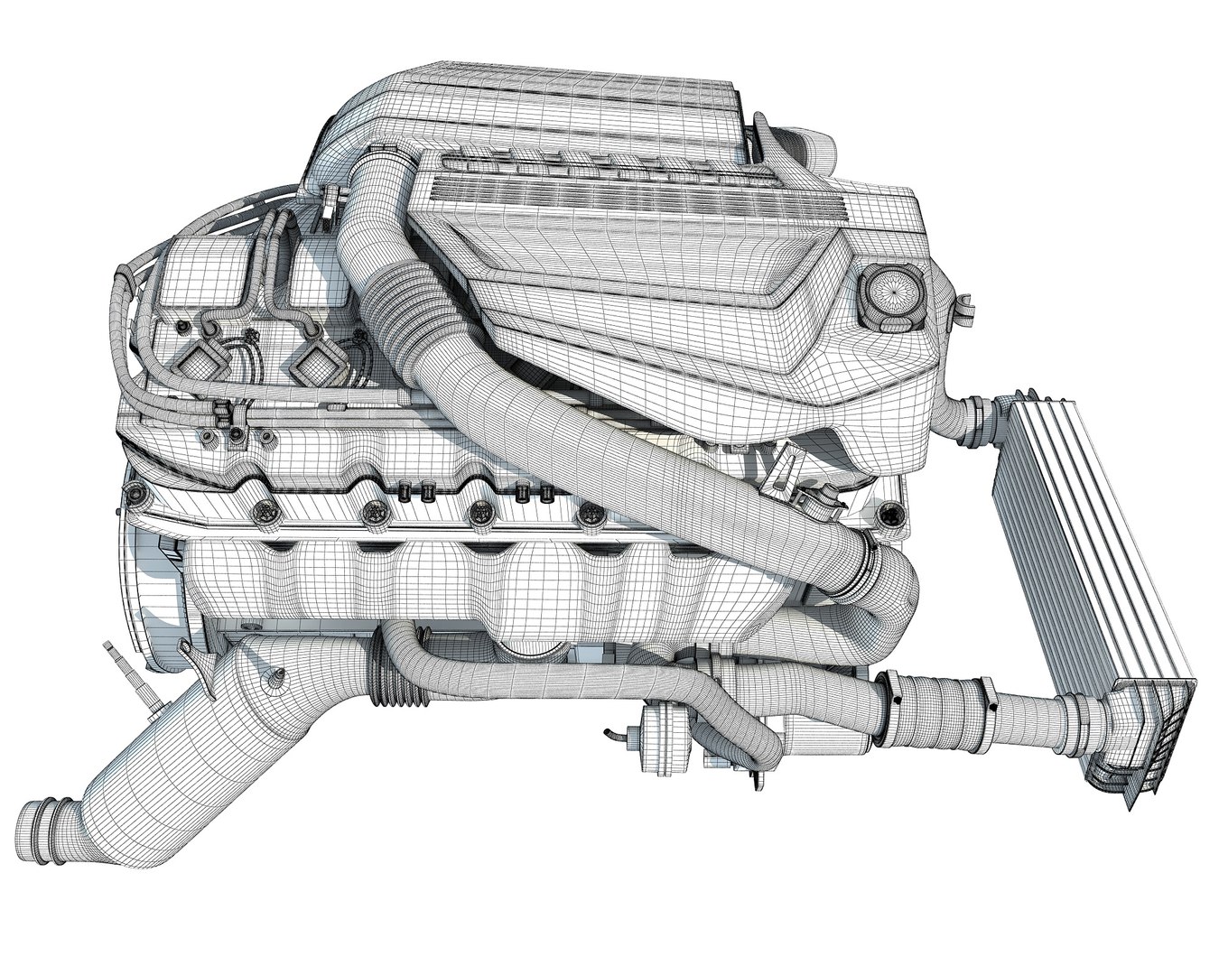 turbo straight six-cylinder petrol engine 3d c4d