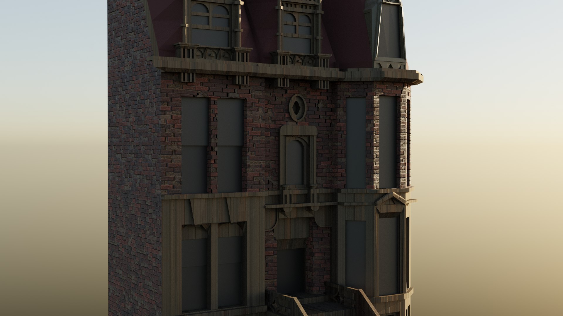 3D Model Low Poly Gothic Victorian Medieval Mansion Town House ...