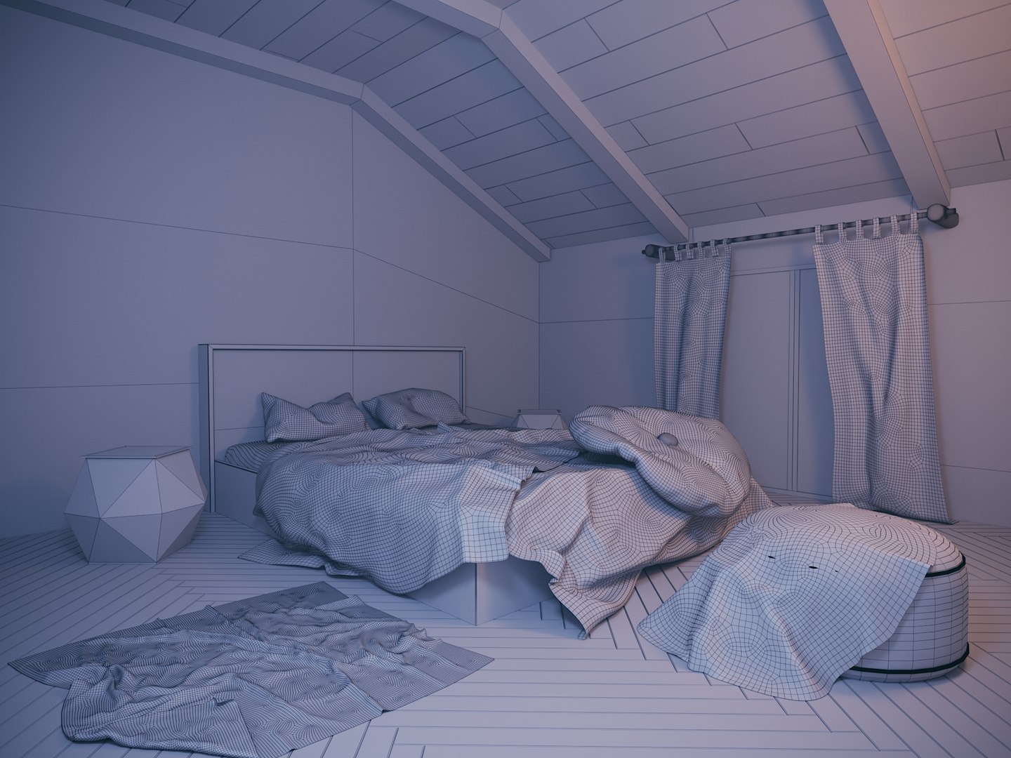 Bedroom Interior Loft Style 3D Model - TurboSquid 1588601