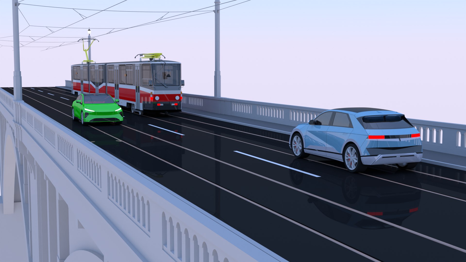 Bridge With Tram And Cars Model - TurboSquid 2170855