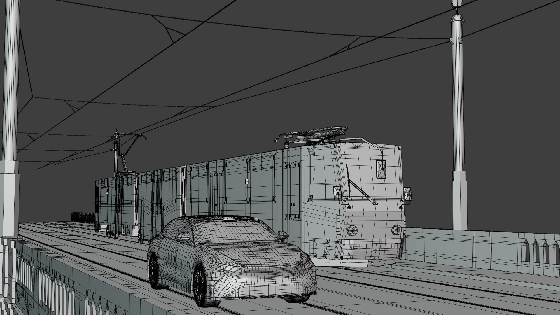 Bridge with tram and cars model - TurboSquid 2170855