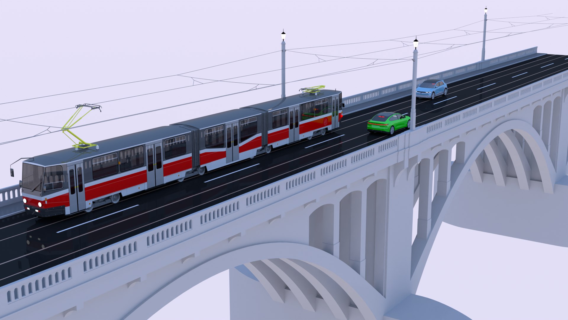 Bridge With Tram And Cars Model - TurboSquid 2170855