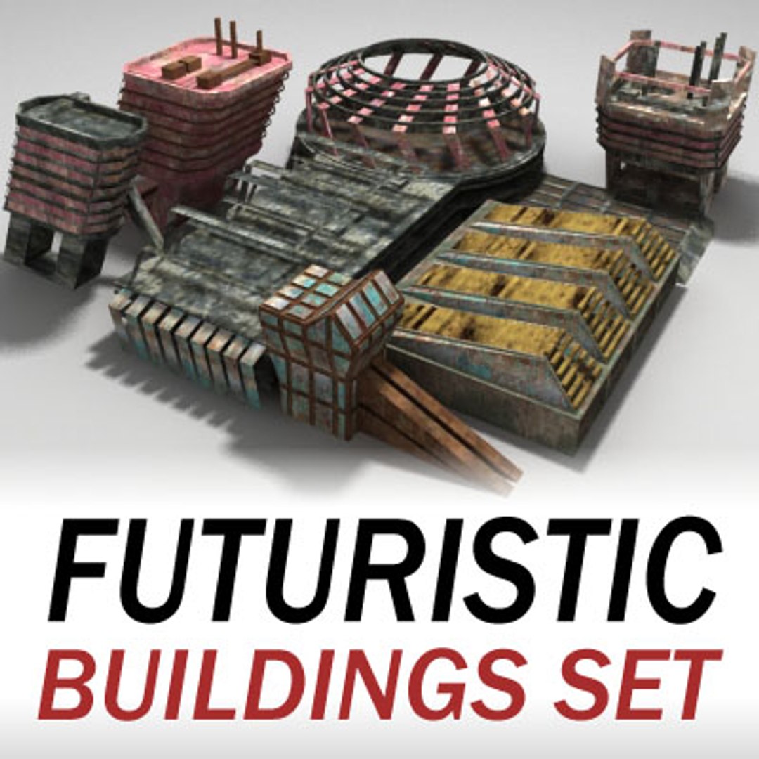 buildings set futuristic 3d model