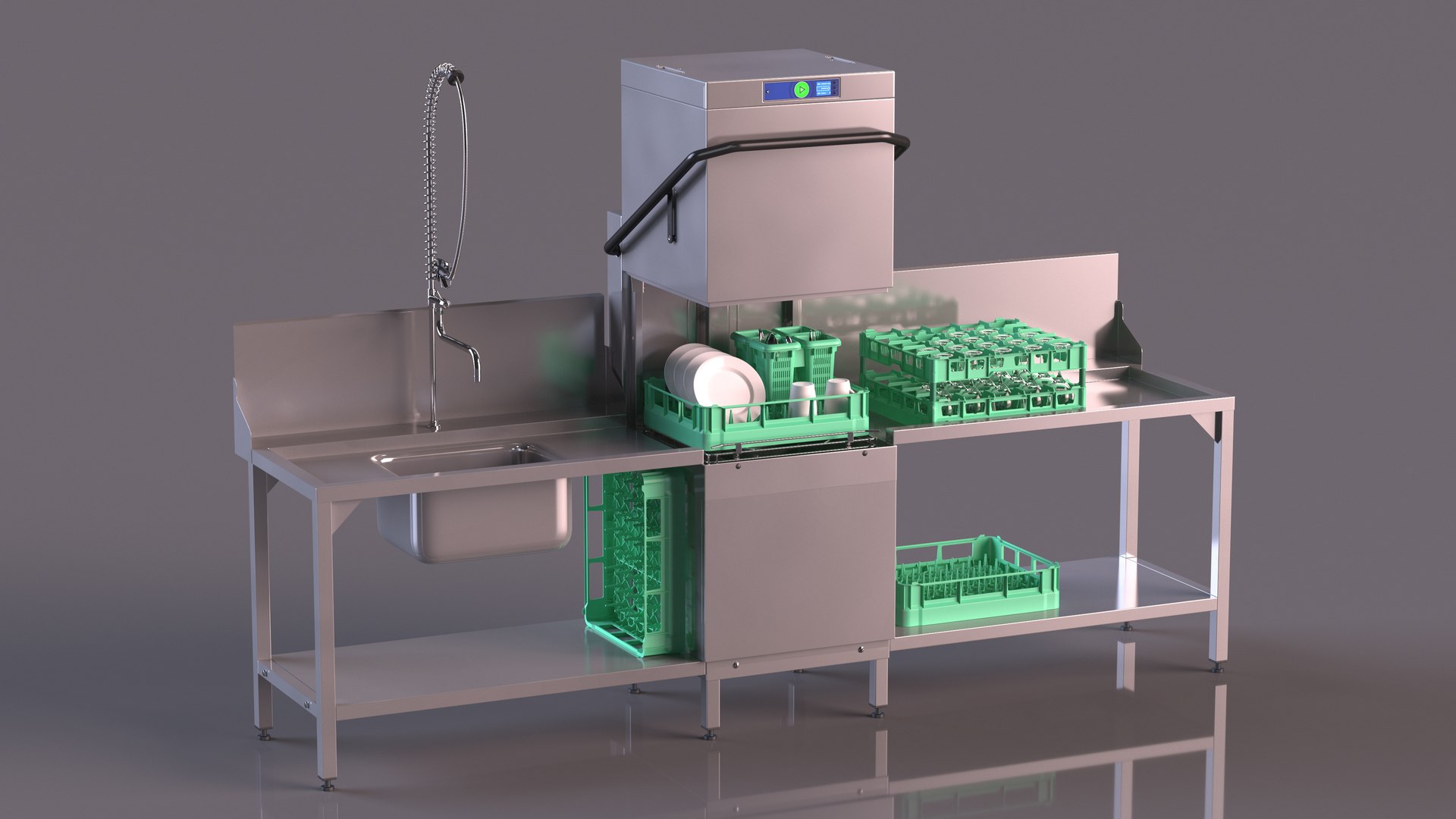 3D model Commercial Dishwasher with Dishes - TurboSquid 1980905