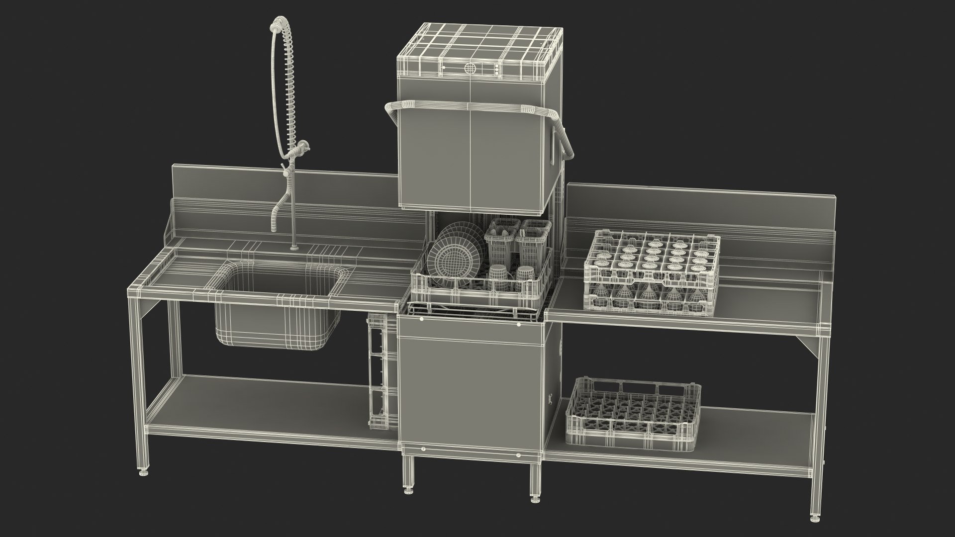 3D model Commercial Dishwasher with Dishes - TurboSquid 1980905
