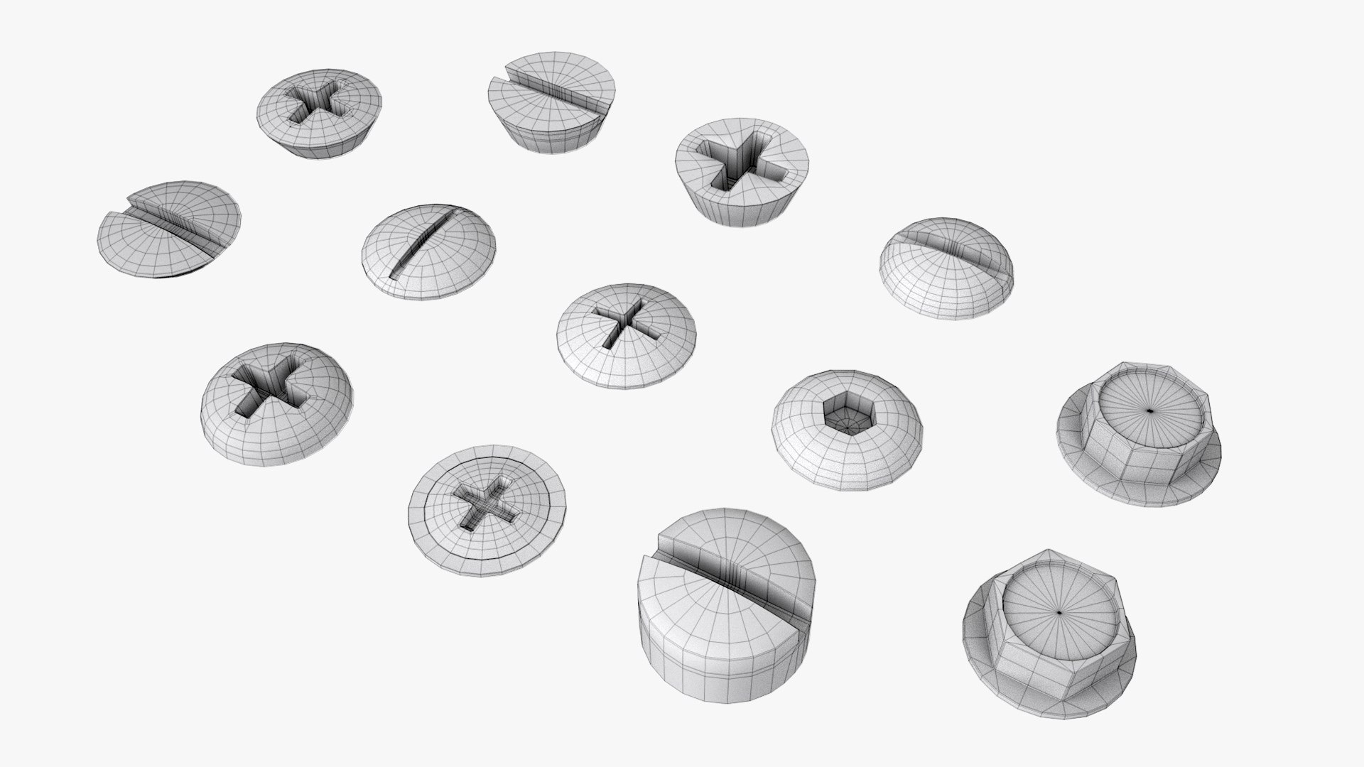 3D Pack Screw Heads Model - TurboSquid 1443820