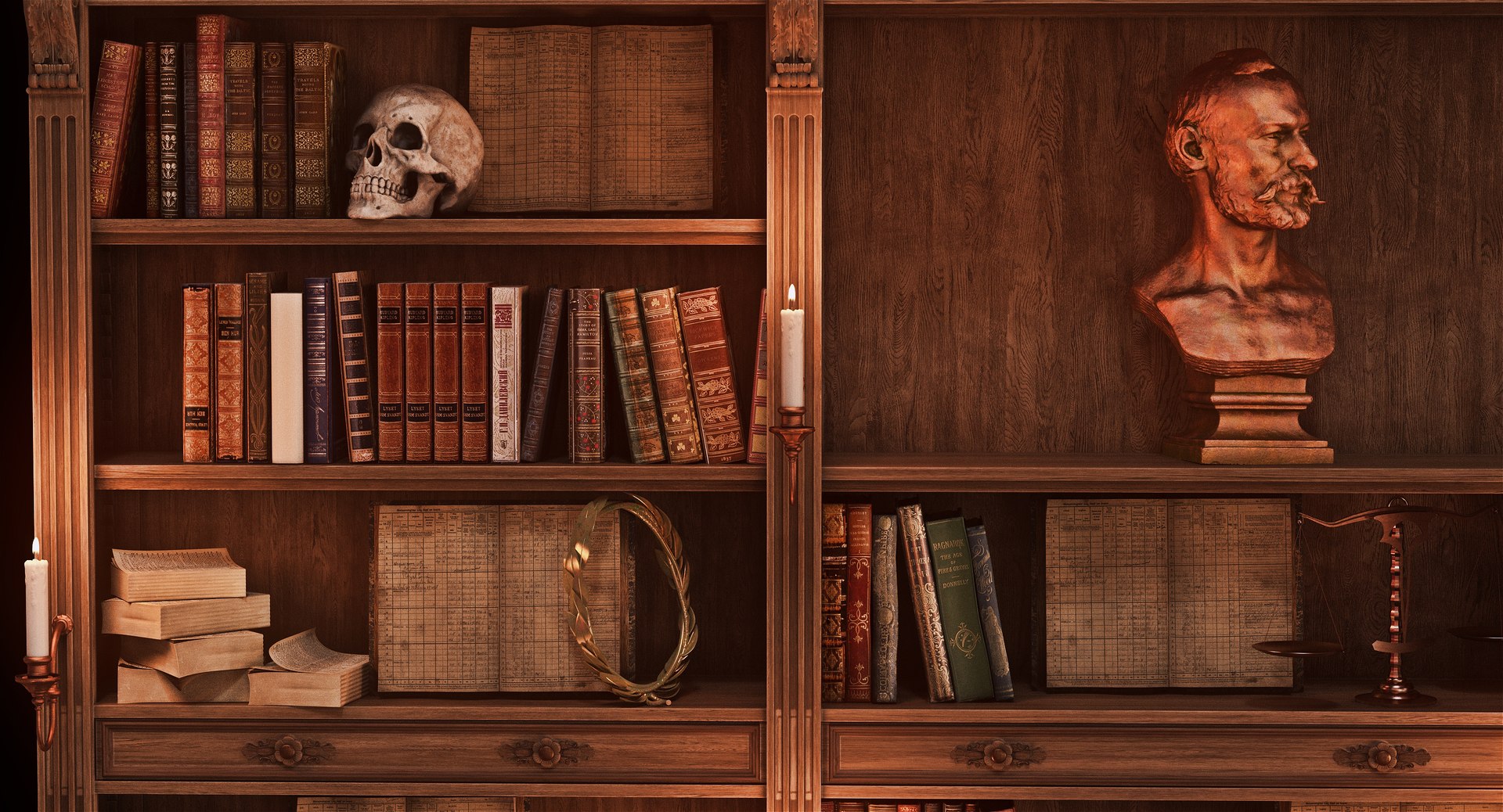 3d Model Library Books Lighting
