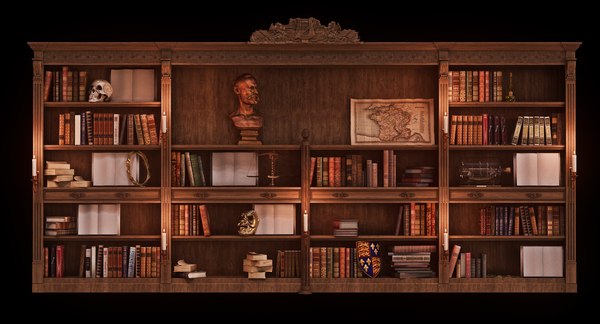3d model library books lighting