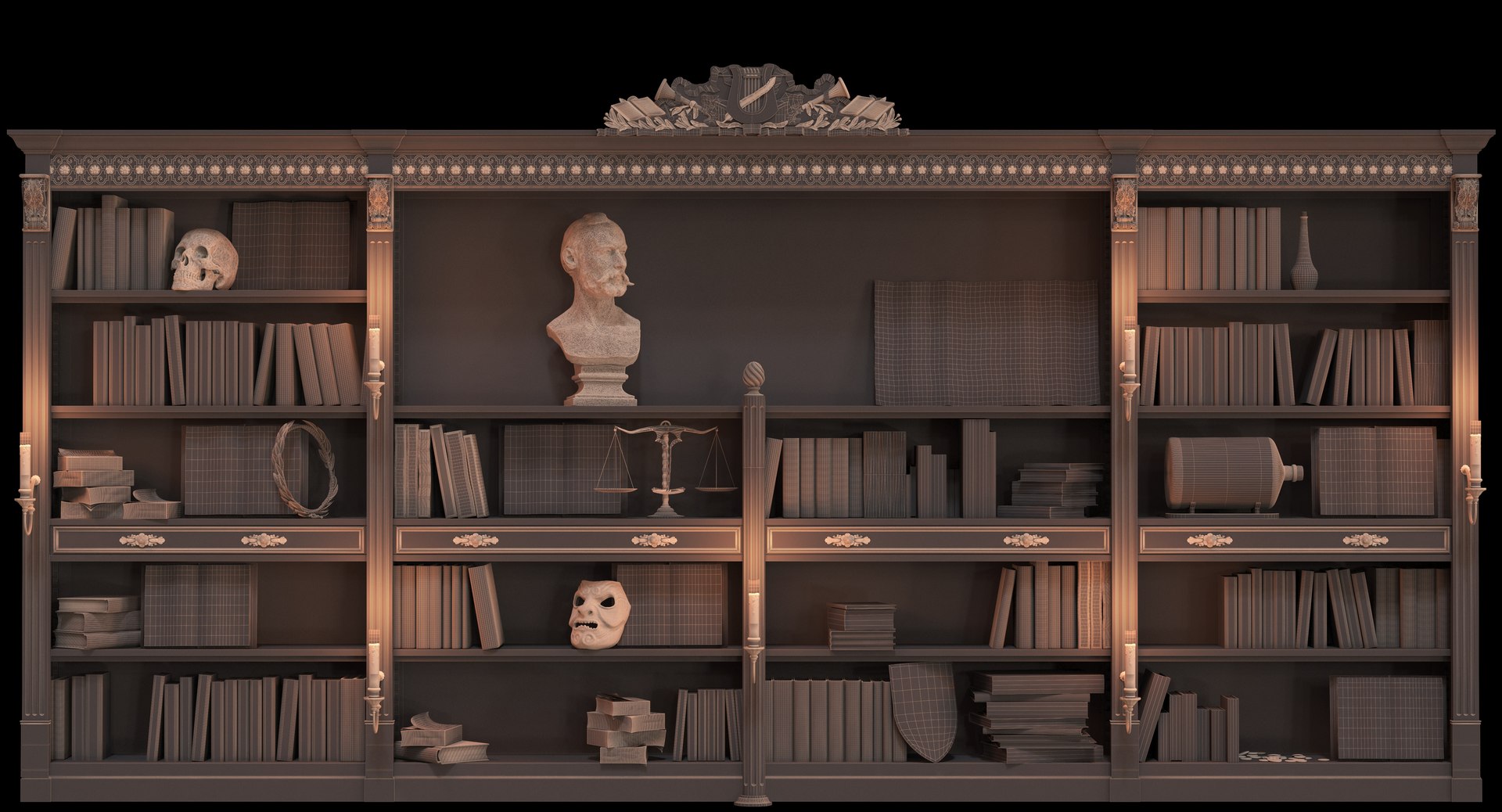 3d Model Library Books Lighting