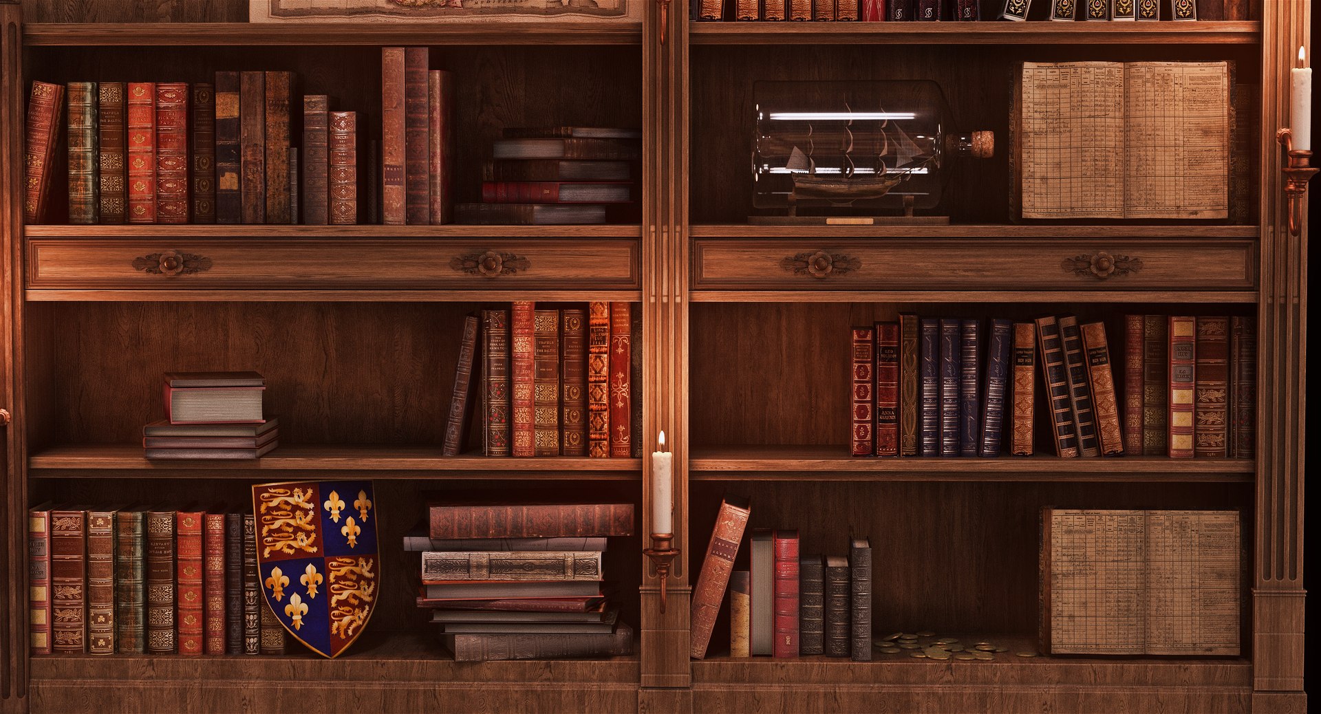 3d Model Library Books Lighting