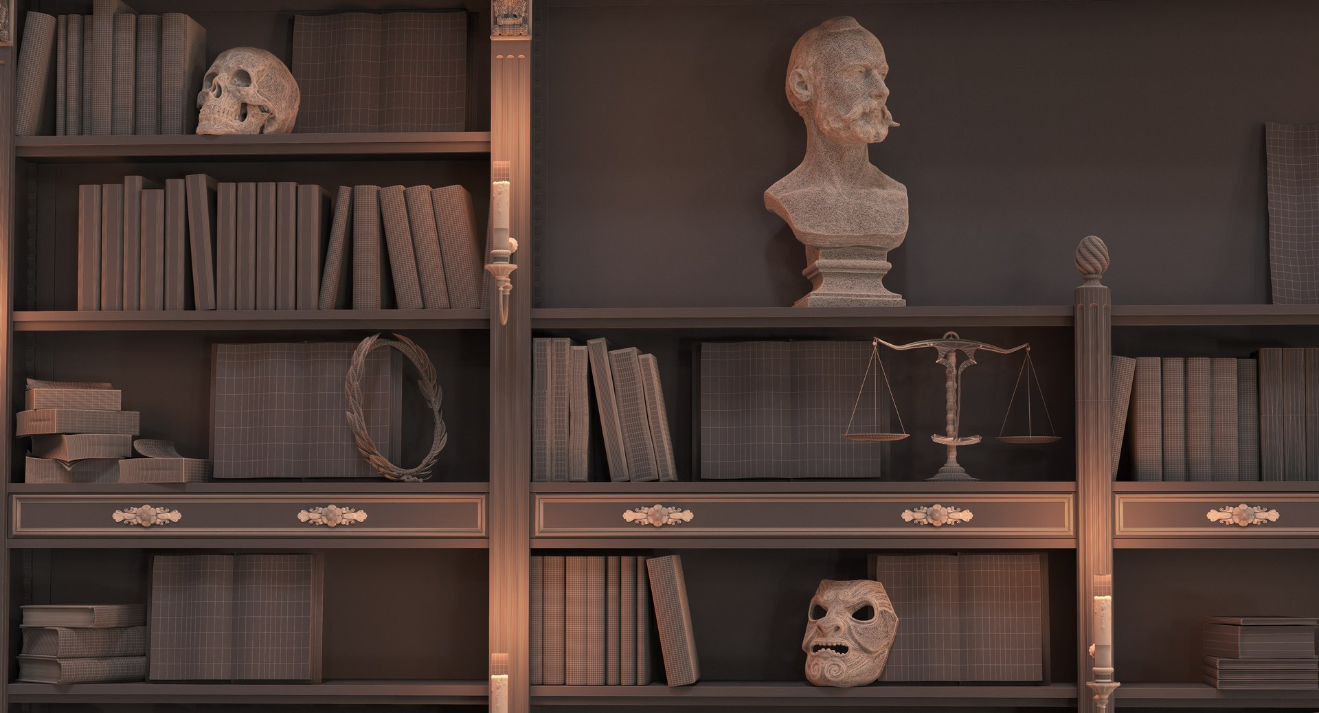 3d Model Library Books Lighting