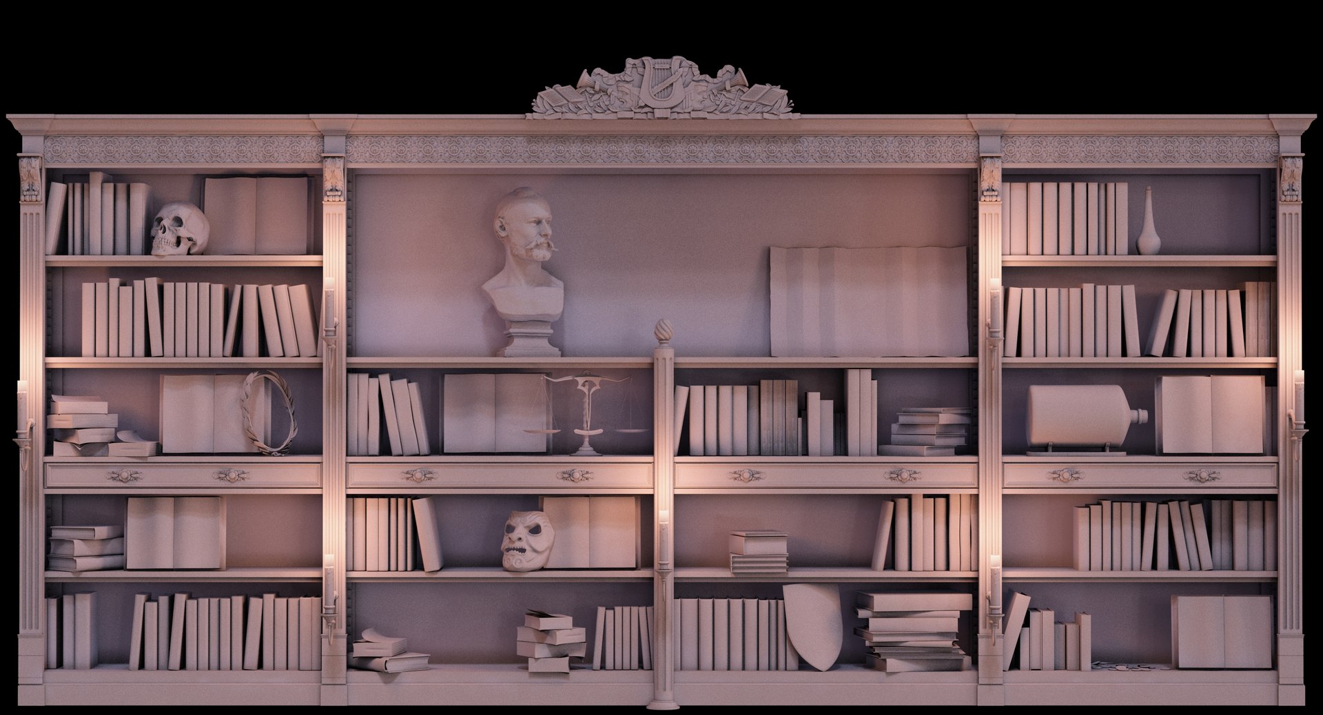 3d Model Library Books Lighting