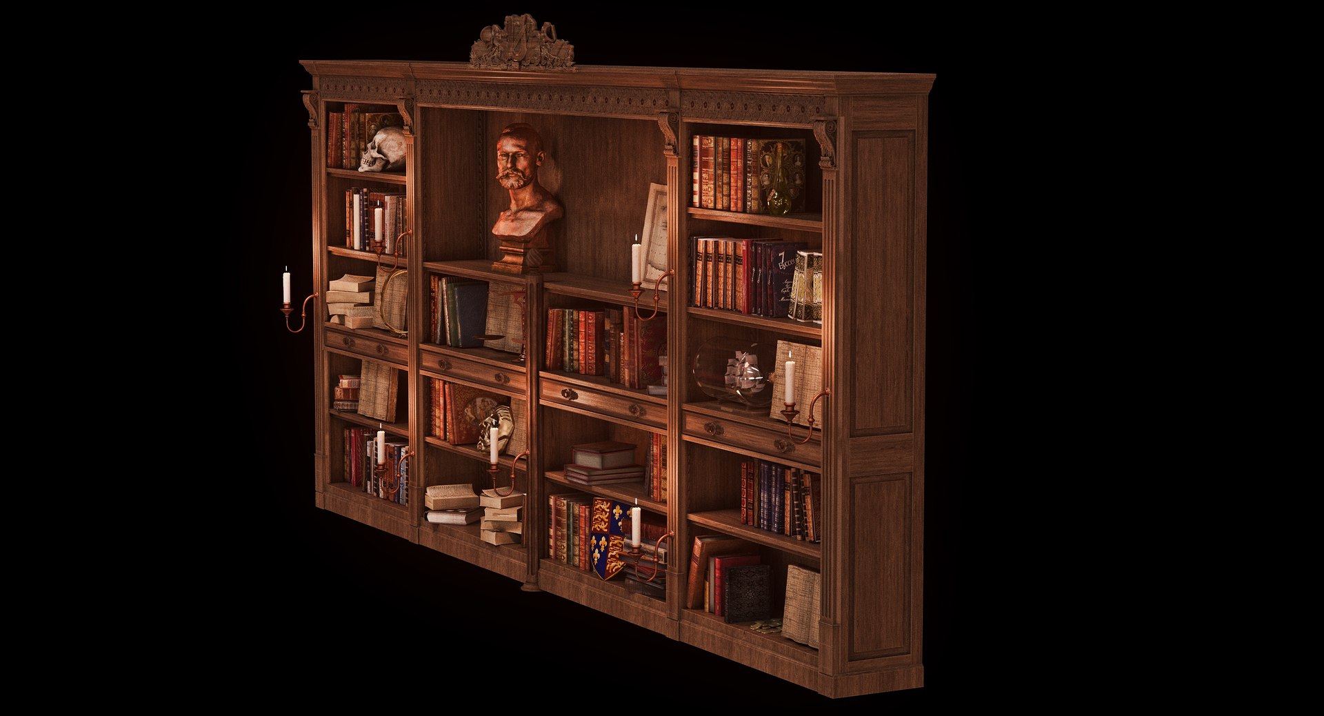3d Model Library Books Lighting