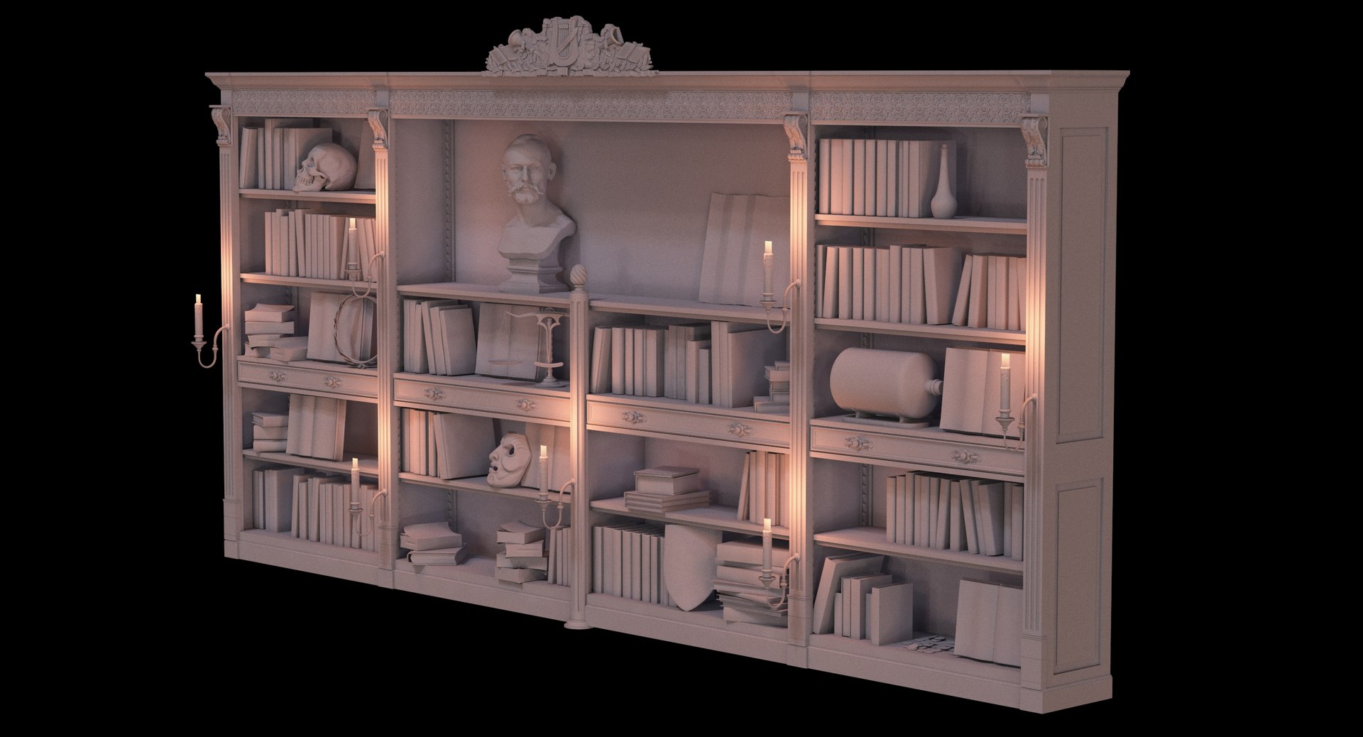 3d Model Library Books Lighting