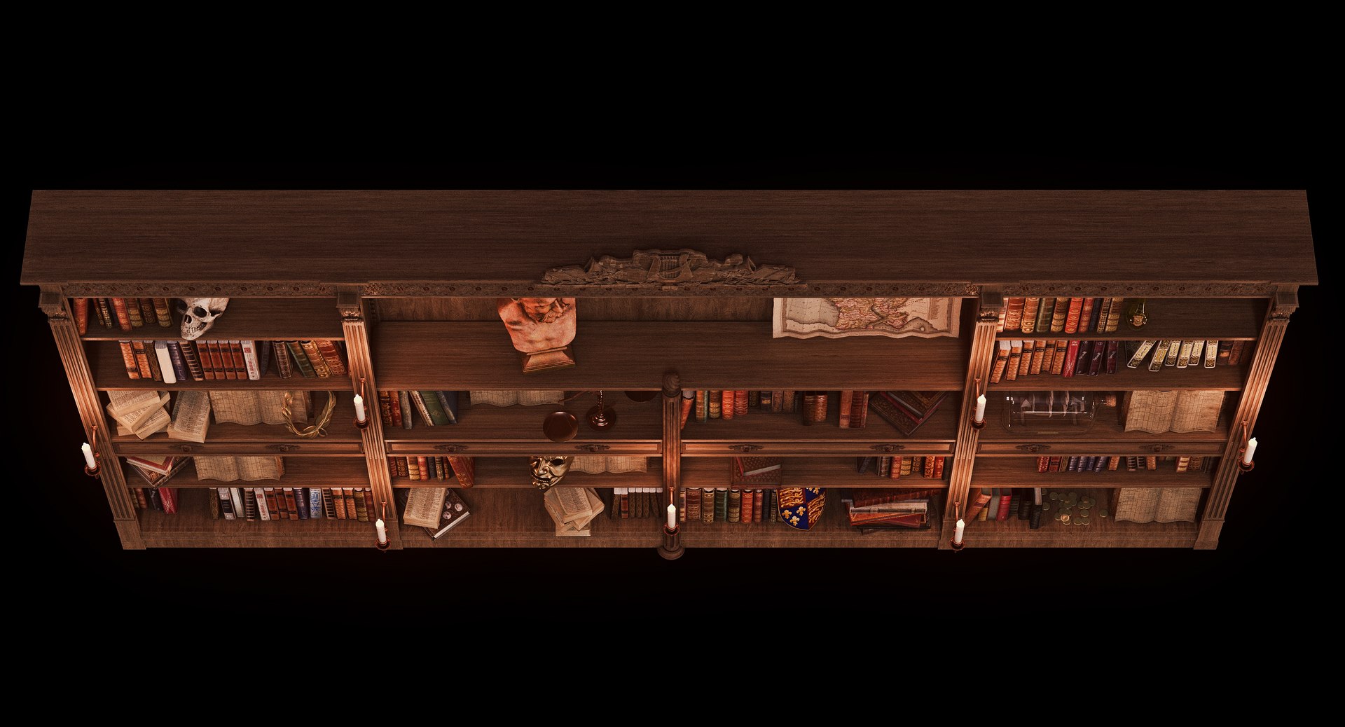 3d Model Library Books Lighting