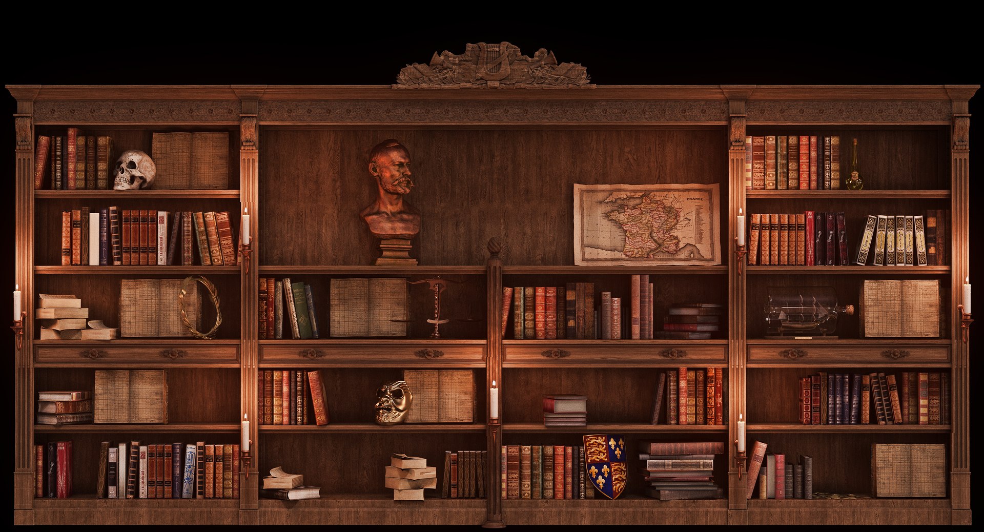 3d Model Library Books Lighting