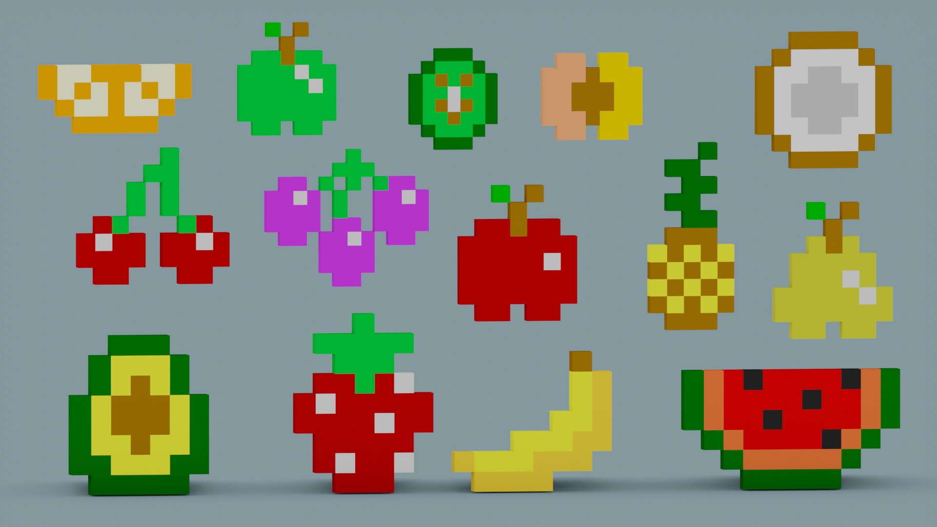 3D 8 Bit Fruits Game Assets Voxel Art Icons Low Poly Model - TurboSquid ...