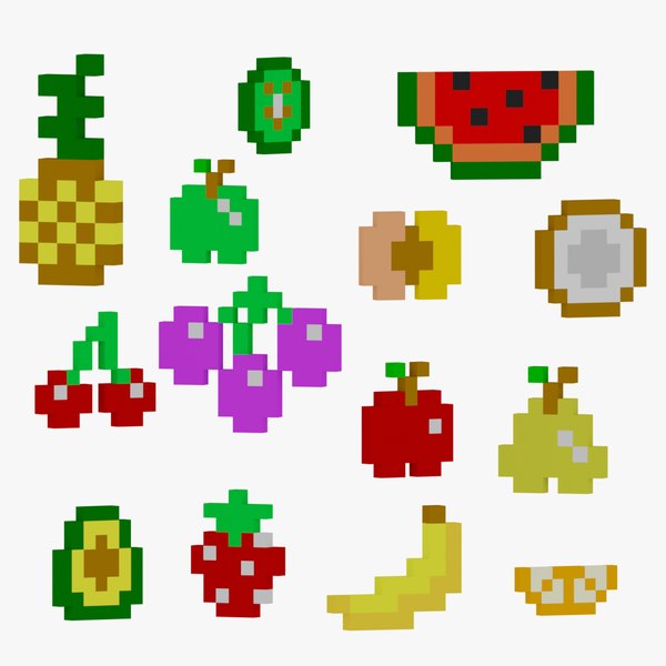 modelo 3d 8 bit fruits game assets voxel art icons low poly ...